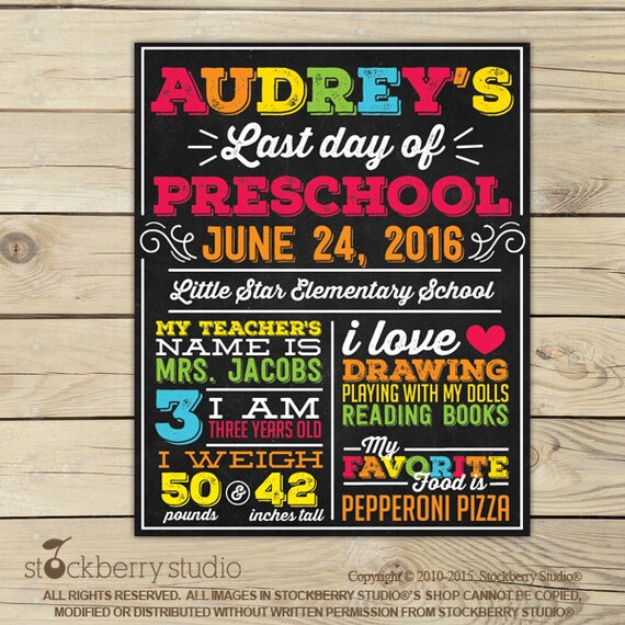 Items similar to Last day of Preschool Chalkboard Sign Printable ...