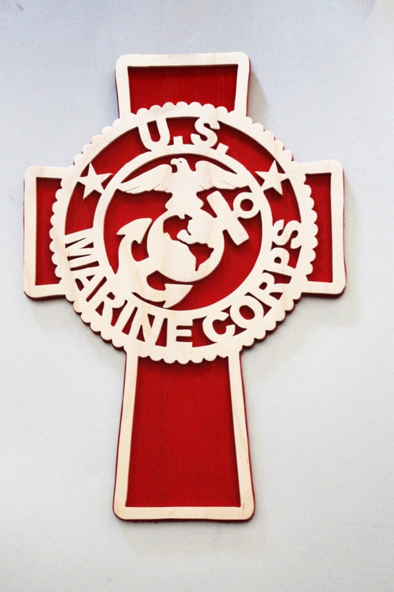 United States Marine Corps Wood Wall Cross by Wallyswoodcrafts