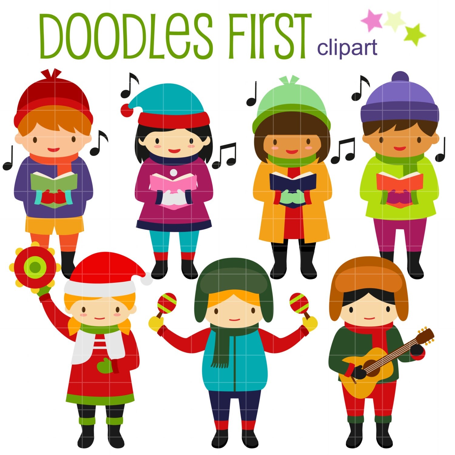 Christmas Carol Kids Digital Clip Art for Scrapbooking Card