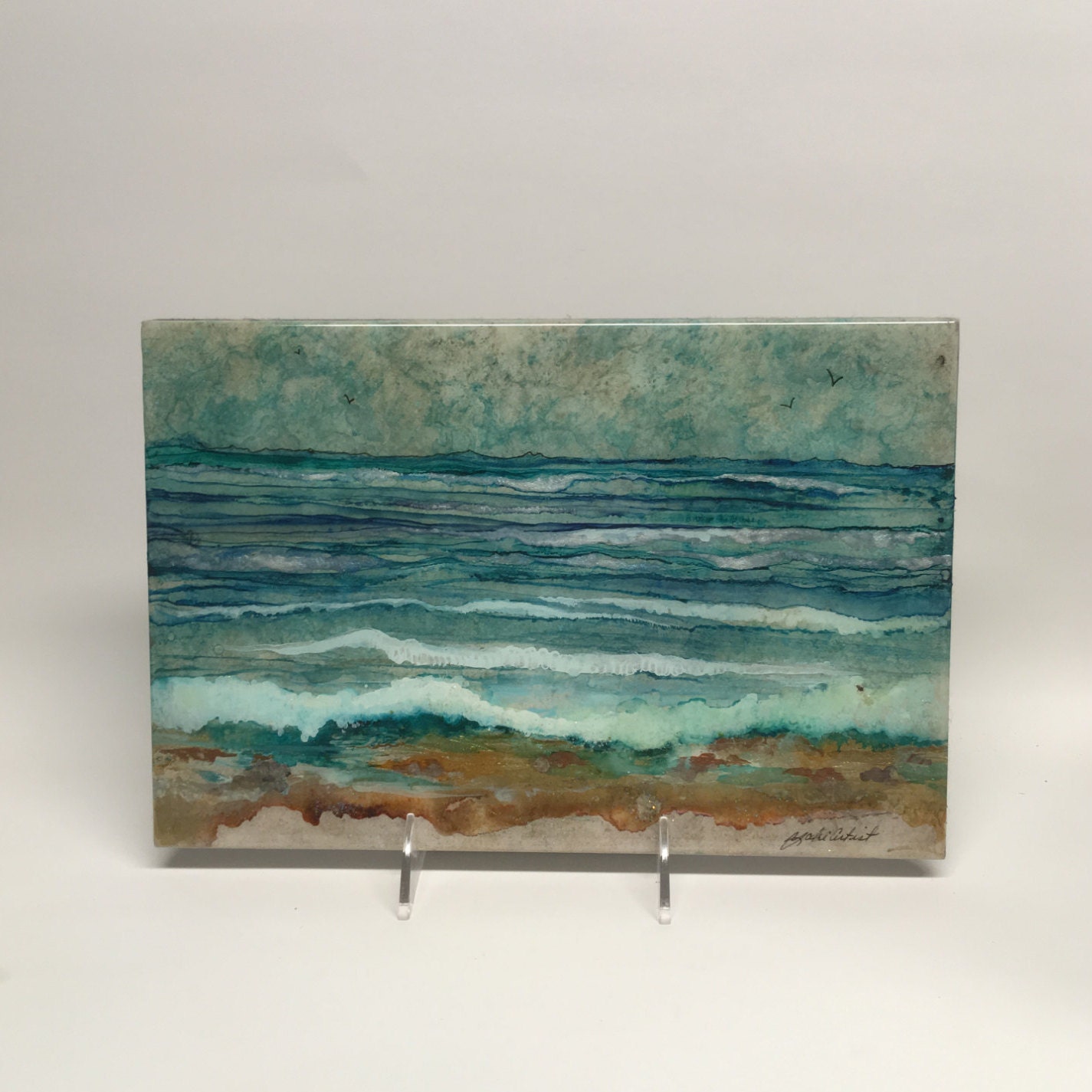 Alcohol Ink Art Ocean Painting Watercolor Ocean Landscape