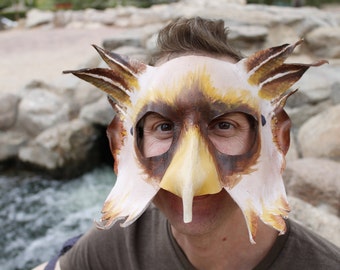 Griffin leather mask hand-painted in midnight and metallic