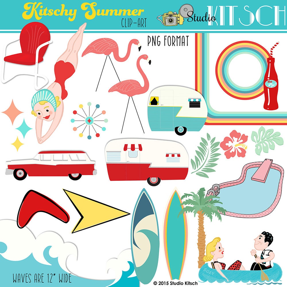 Summer Clip-Art kitsch retro graphics Illustrations