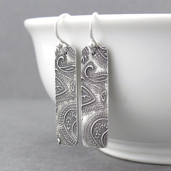 Dangle Silver Earrings Sterling Silver Bar Earrings Modern