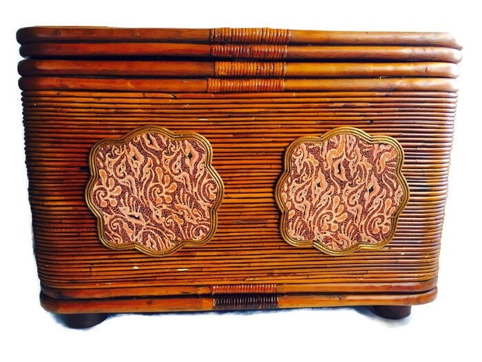 Vintage Bent Bamboo Blanket Chest Bohemian Storage Trunk Tribal Batik ...