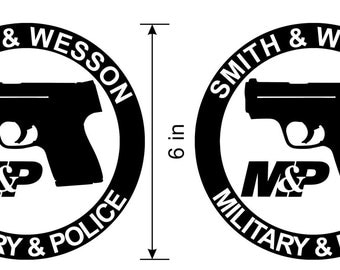 Smith and Wesson logo vinyl gun decal PAIR FREE COLOR