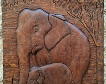 Carved wood elephant | Etsy