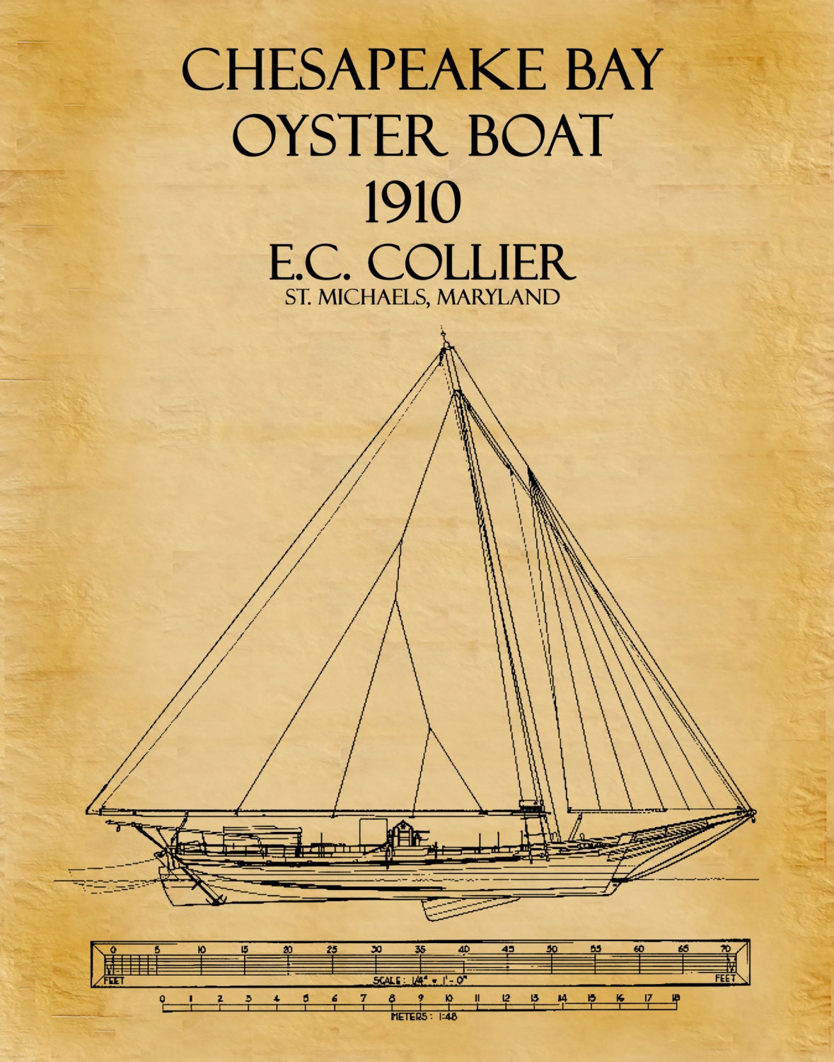 1910 Chesapeake Bay Oyster Boat E.C. Collier Oyster Skipjack Drawing ...
