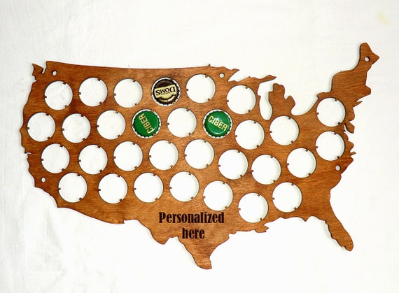 USA Beer Cap Map Custom Personalized Beer Cap Display