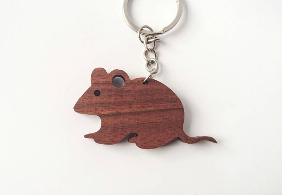 Wooden Mouse Keychain Walnut Wood Animal Keychain by PongiWorks