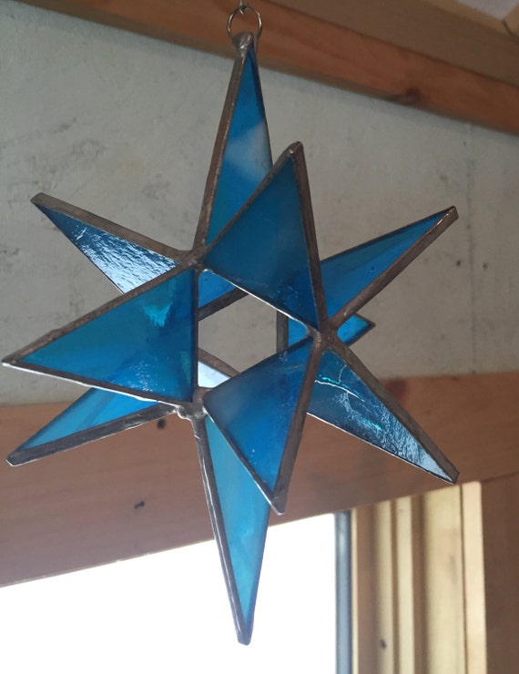 Stained glass star 3 dimensional star glass star blue