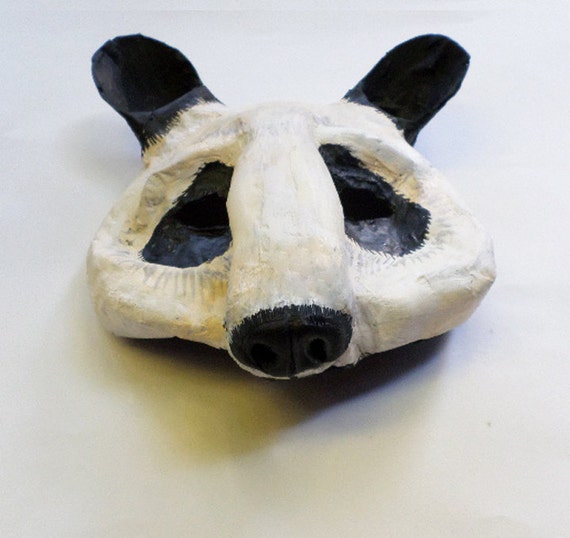 Panda Bear Mask paper mache wearable black and white animal