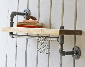Rustic Wood and Pipe shelf with Pendant lighting