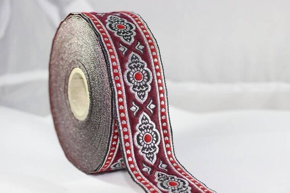 25 mm Red Renaissance Motive ribbon 0.98 inches european