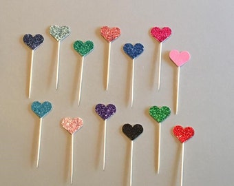 Items similar to Heart Cupcake Topper. Glitter Gold Silver Pink ...