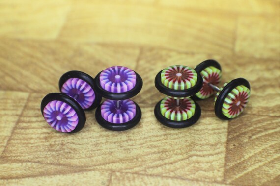 ear studs earrings fake spacers barbell by AMSJewelryandNovelty