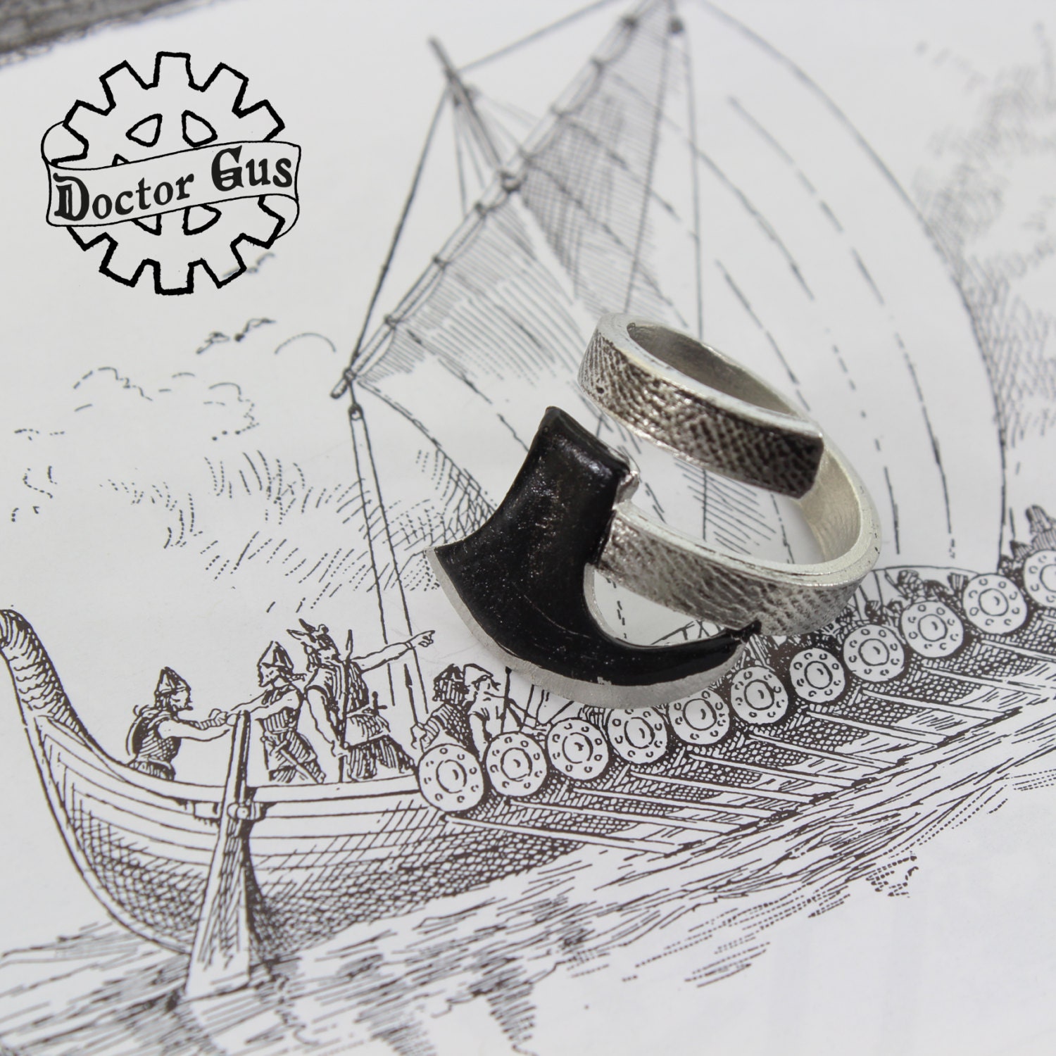 Viking Axe Ring Handcrafted Pewter Ring Medieval Battleaxe