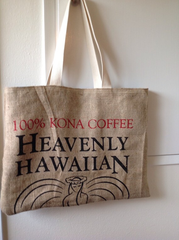 Kona Coffee Burlap Market Tote/ Beach Bag/ Travel Bag by prudynan