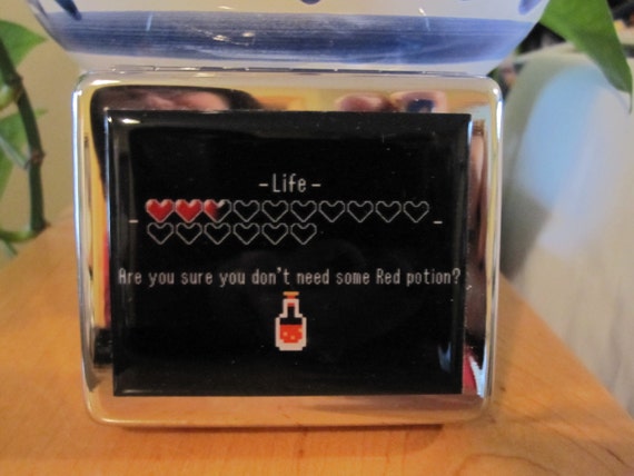Zelda Life Heart 8 Day Pill Box with Mirror Red Potion 8 Bit