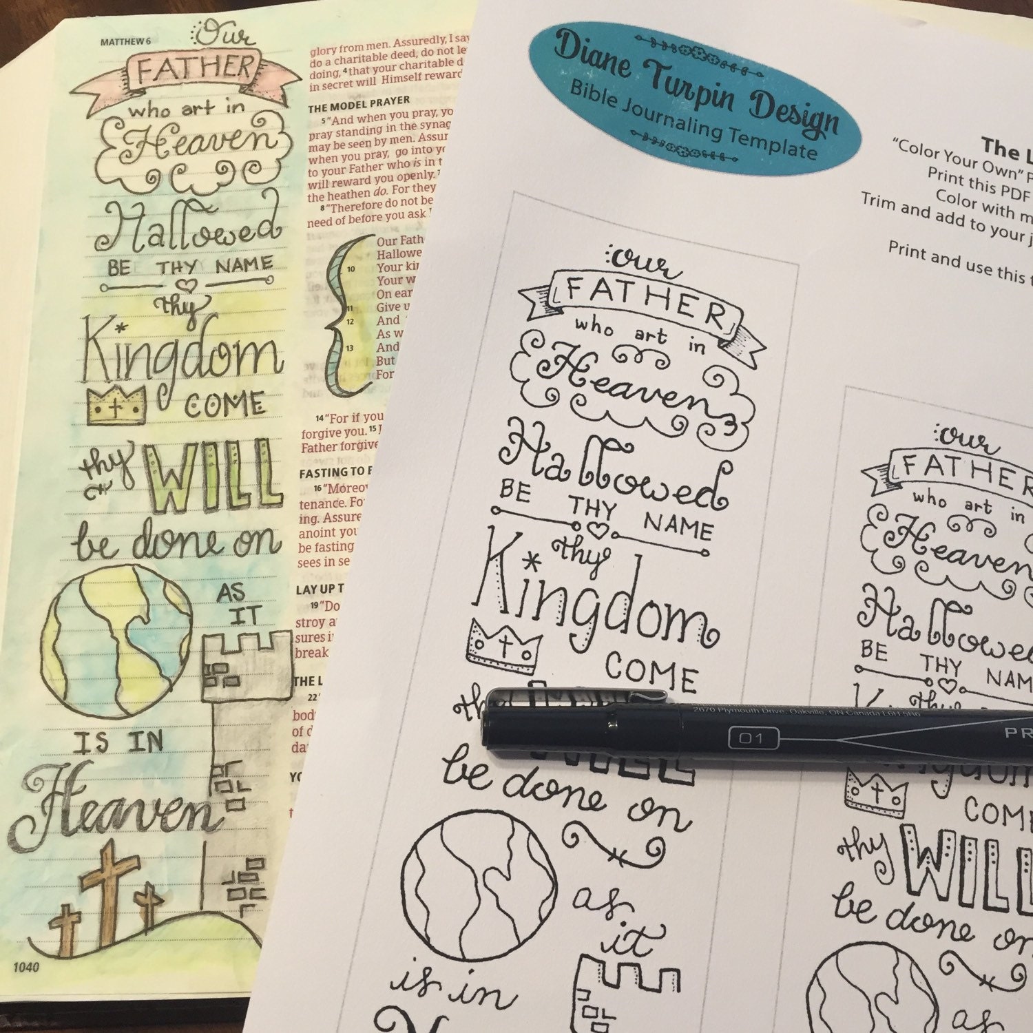 Bible Journaling Verse Art featuring the Lords Prayer