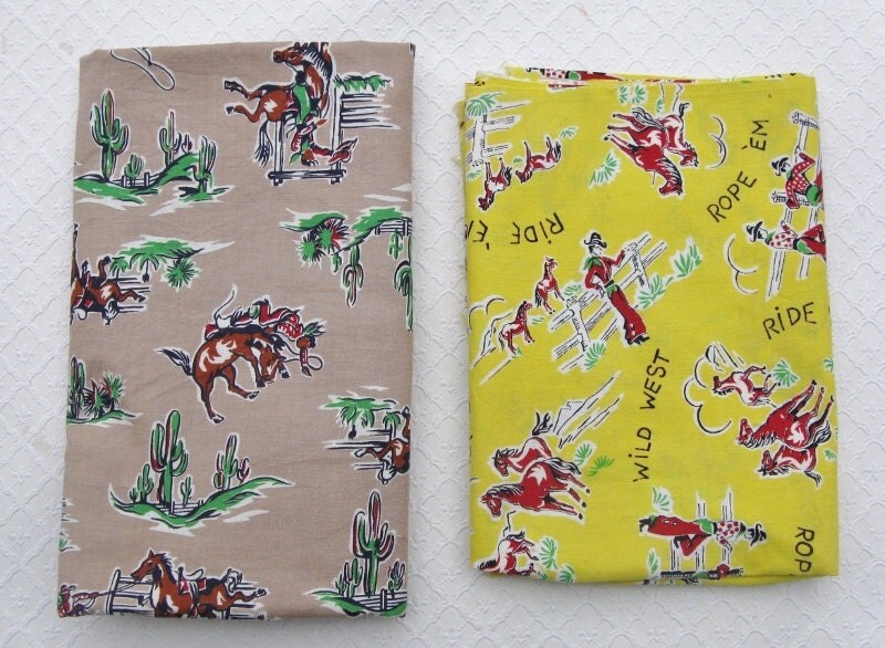 2 Pieces Vintage Cowboy Print Fabric