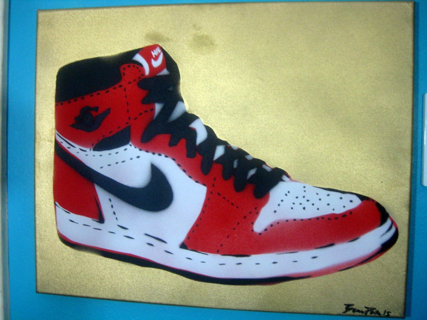 Air Jordan I NIKE Shoe Cut Stencil Painting Red White Black
