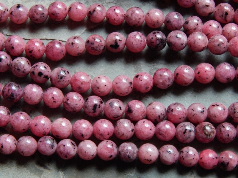 8mm Pink Spotted Sesame Jasper Polished Round Gemstone Beads