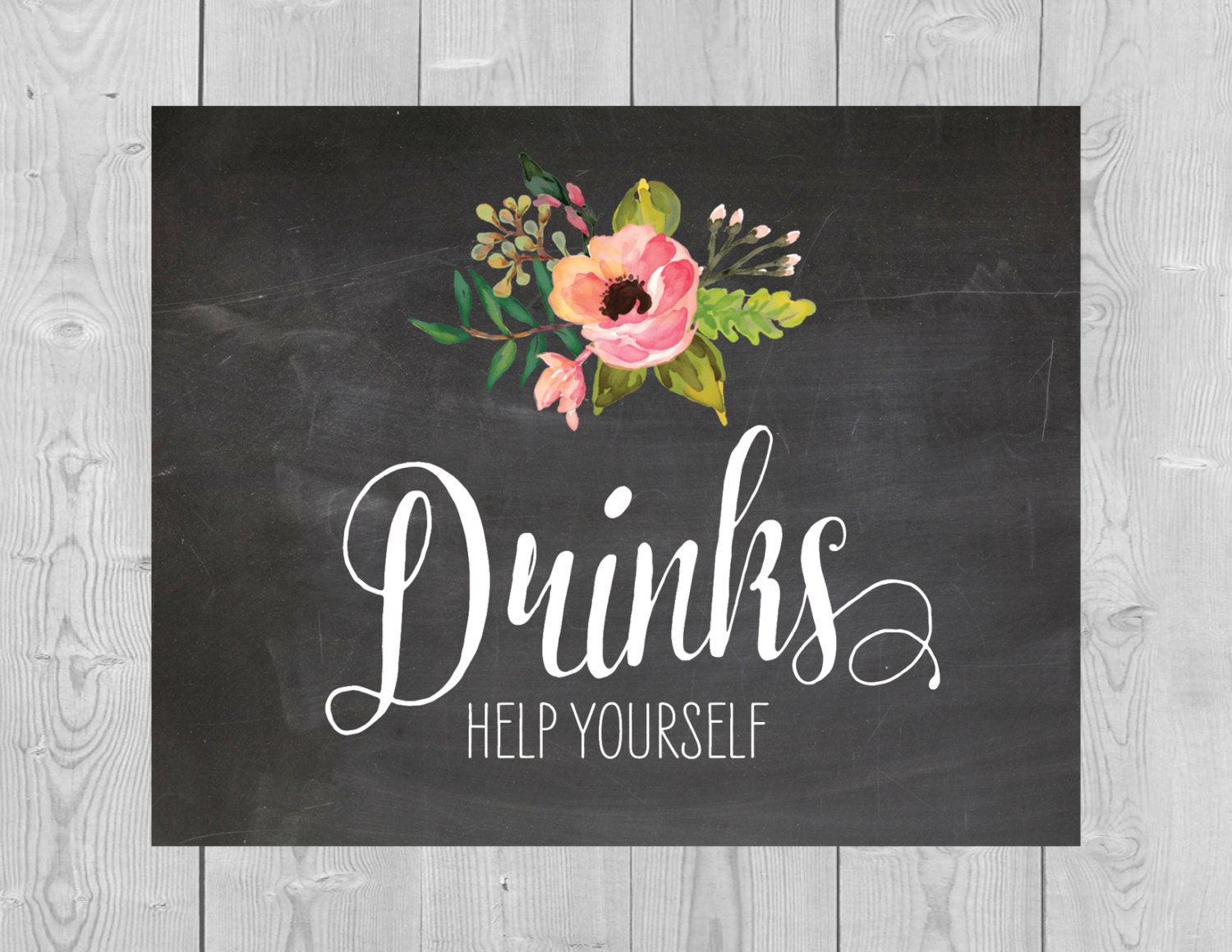 Printable Drinks Help Yourself Sign 5x7 8x10 by PaperOakStudio