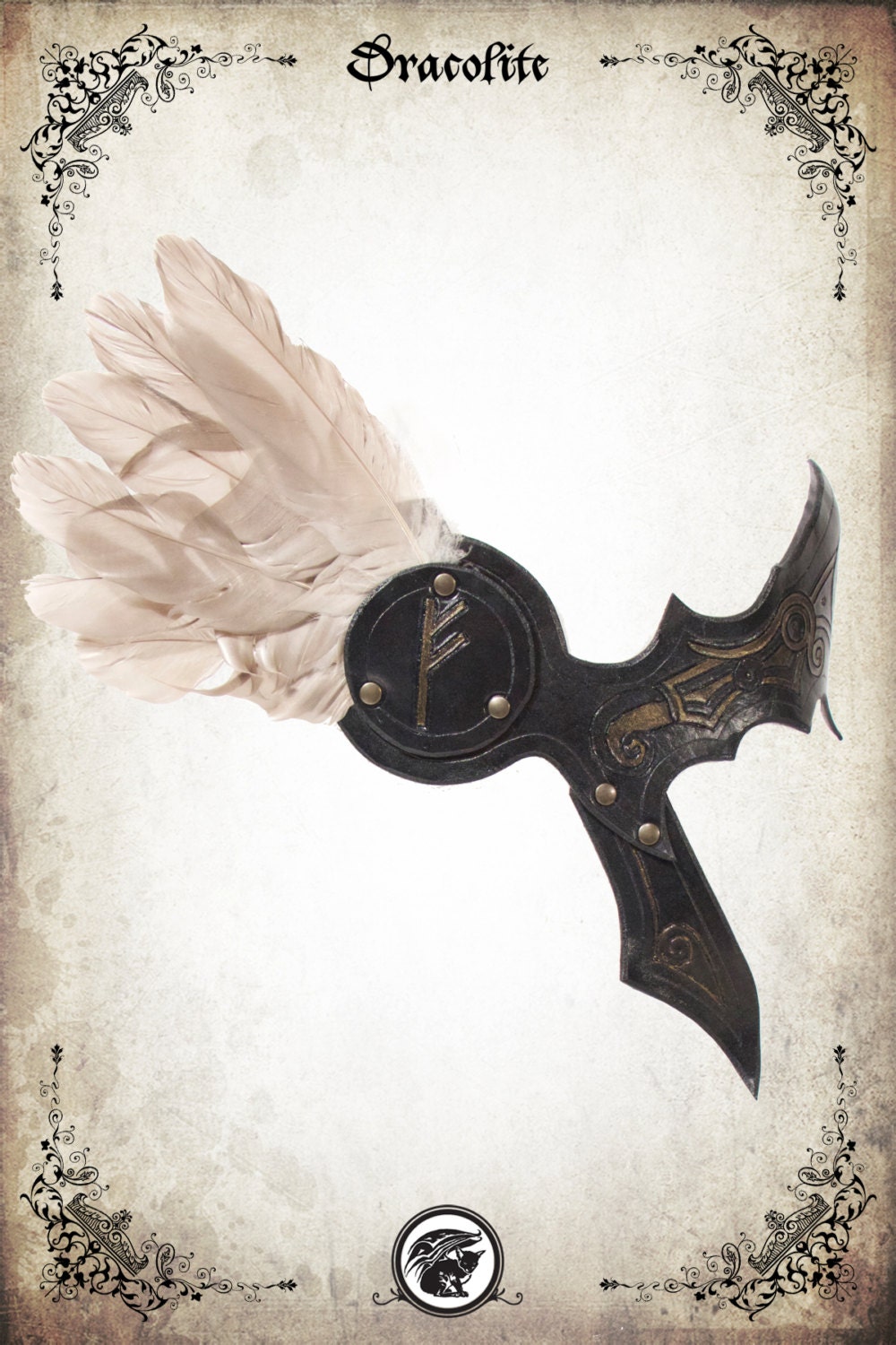 Valkyrie Algiz Leather Headdress feather head tribal by Dracolite