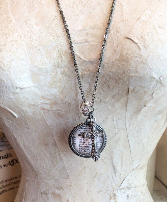 Angel Dictionary Definition Necklace: Featuring silver crystal
