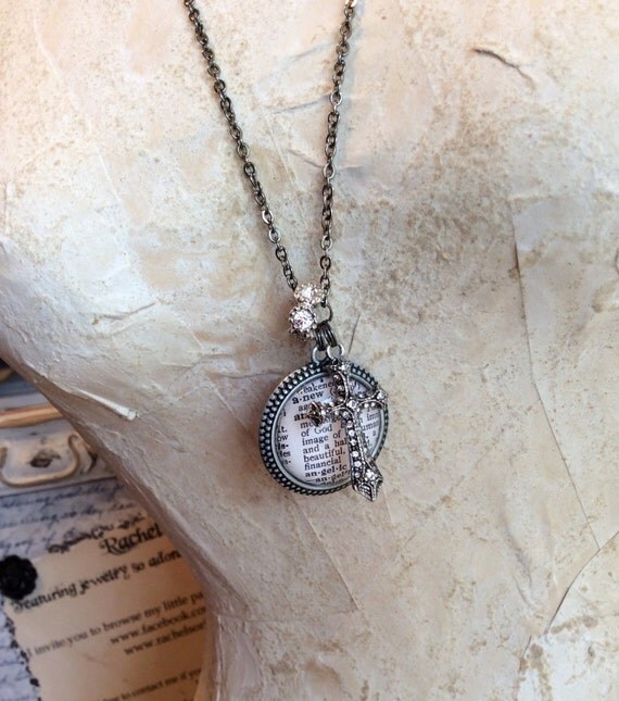 Angel Dictionary Definition Necklace: Featuring silver crystal