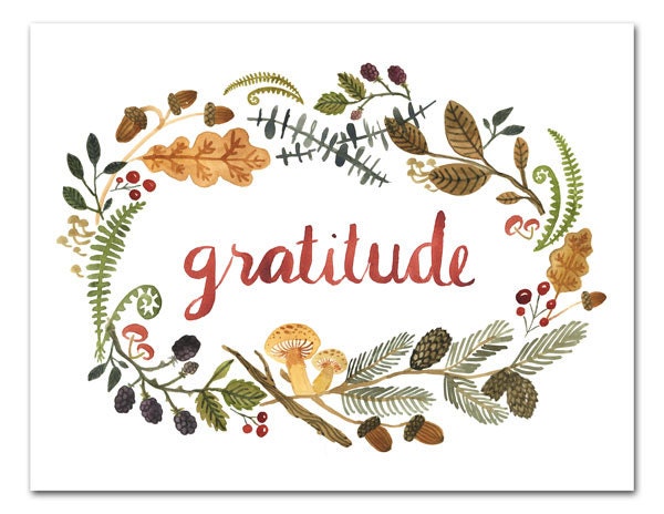 Gratitude ART PRINT Watercolor Wall Art Woodland