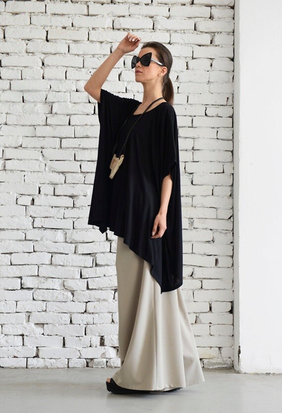 Black Blouse / Long Black top / Asymmetric Top / Black Tunic