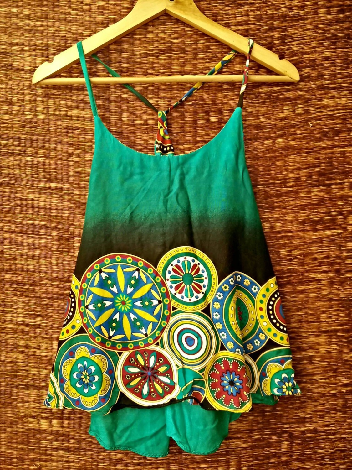 Green Hippies Tank tops Boho Festival fashion deep armholes