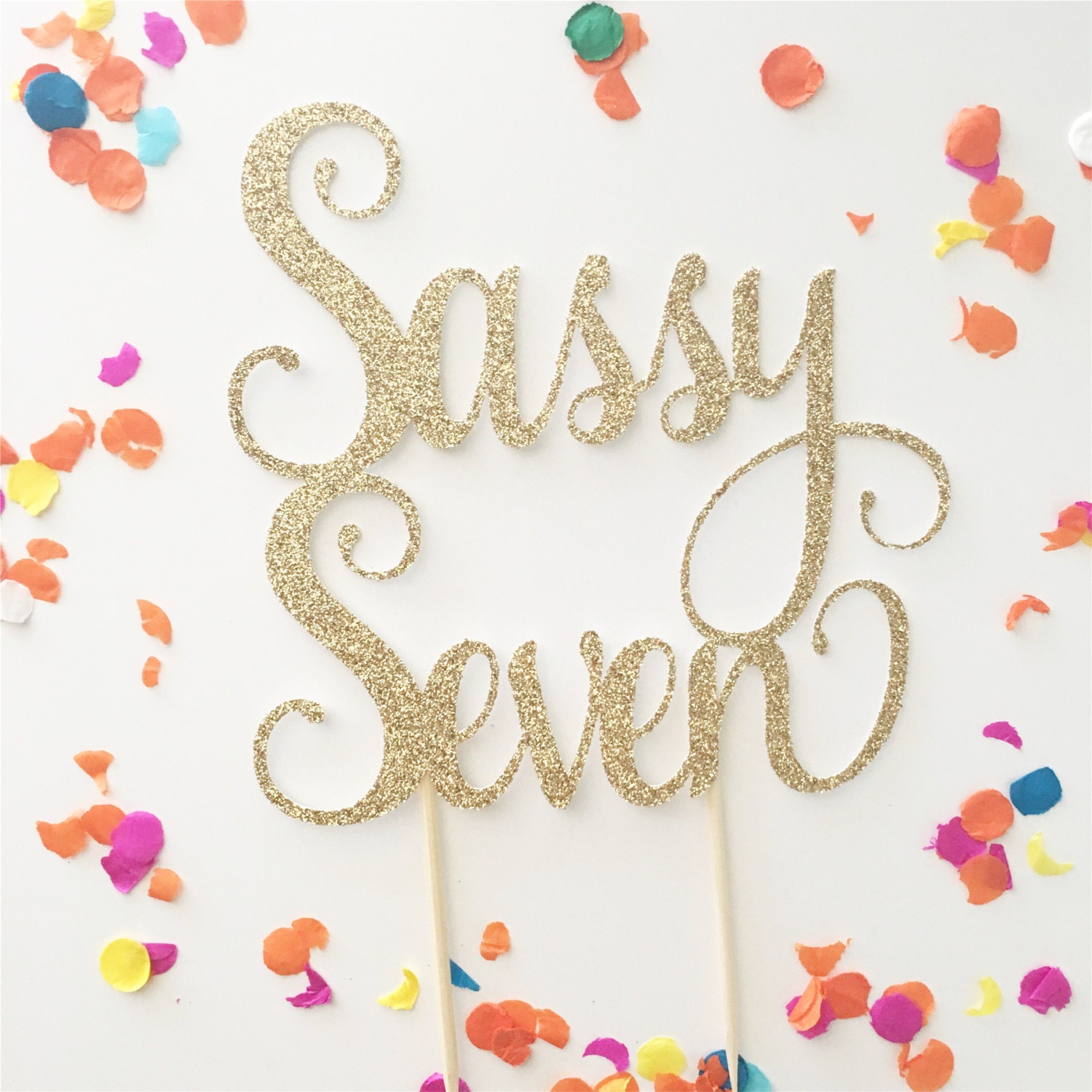 Seven Cake Topper Happy 7th Birthday Gold Cake Topper