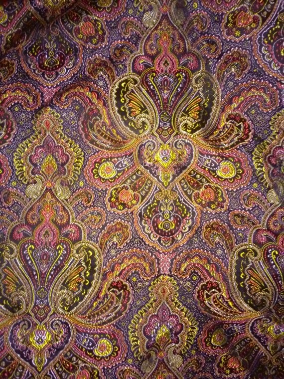 Paisley Damask Brocade Fabric by the Yard or Meter Black and