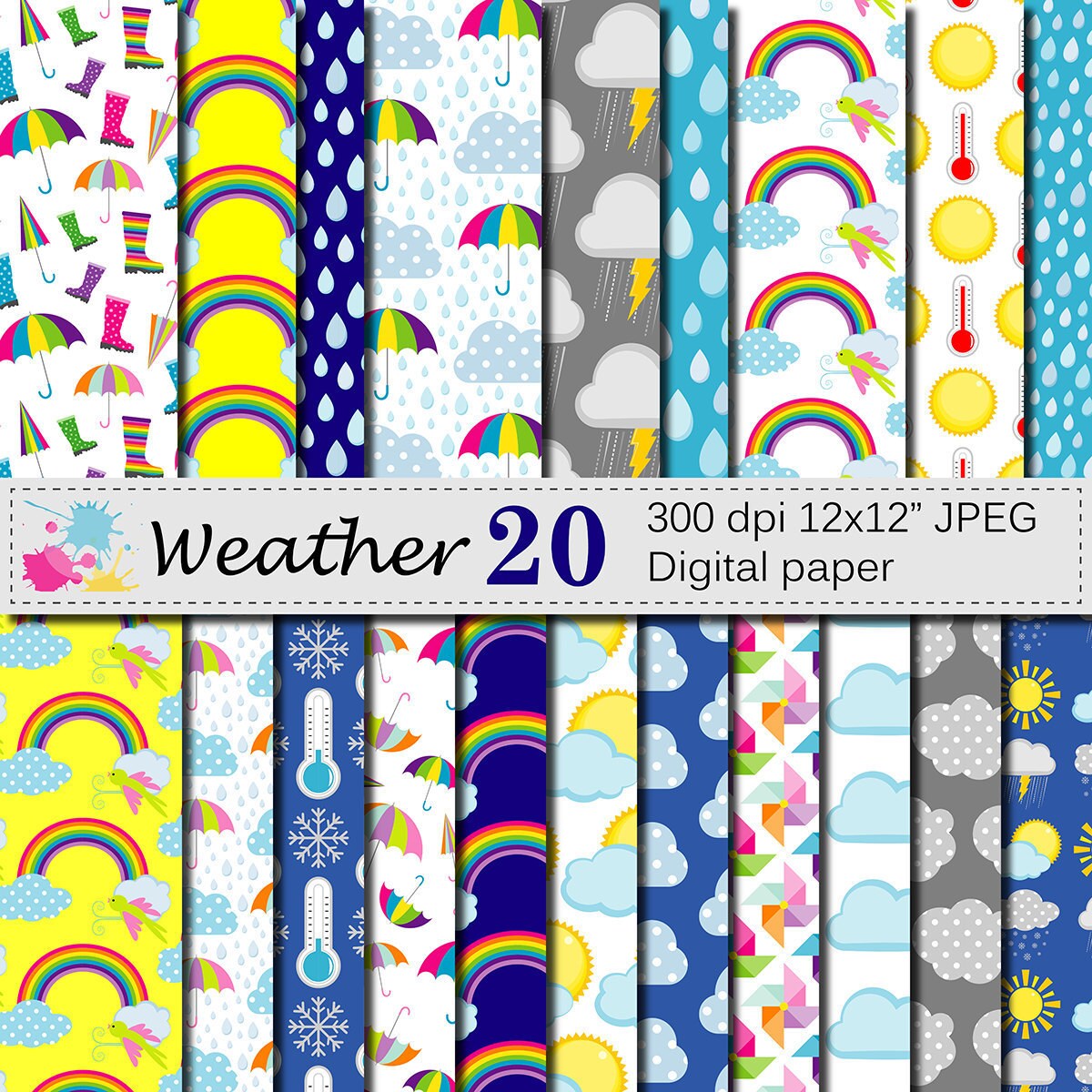 Weather Digital Paper Set Weather Digital Papers with Rain