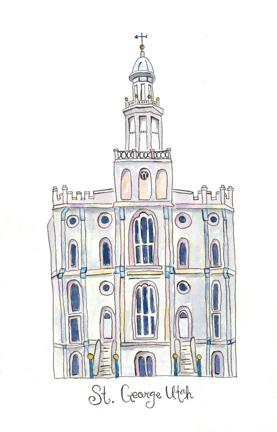 St George Temple-Watercolor