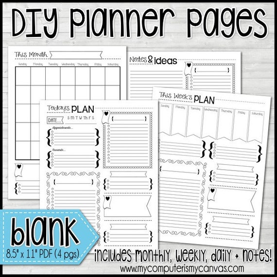 DIY BLANK PLANNER Inserts Monthly Calendar Weekly Planner DIY BLANK PLANNER Inserts Monthly Calendar Weekly Planner