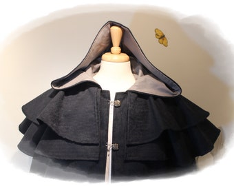 CAPE / CLOAK Black Double Capulet 100% WOOL with hood