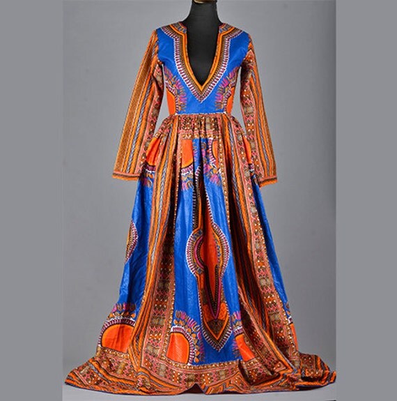 African Print Dashiki Dress Blue Dashiki Maxi Dress By Fashafrique