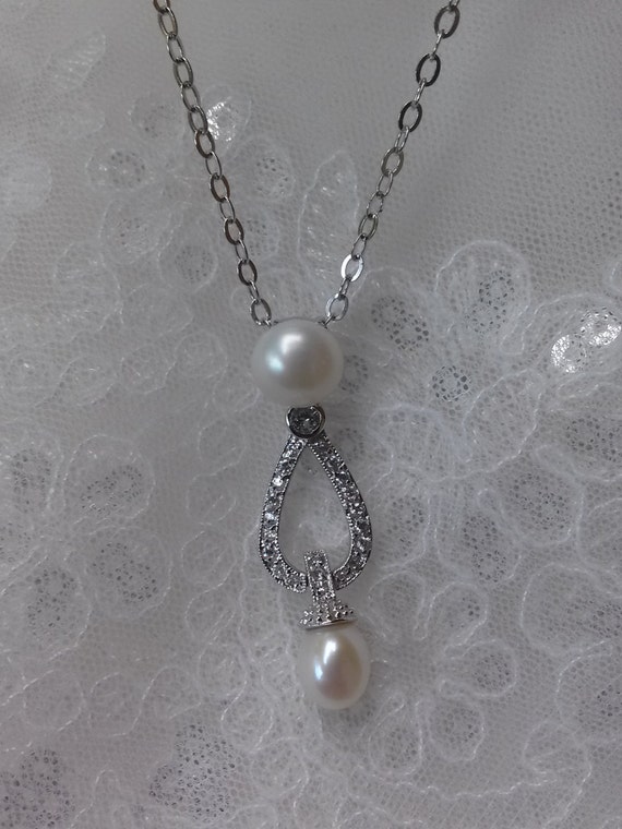 Pearl Drop Sterling Silver Bridal Necklace By Vintage4everbeauty