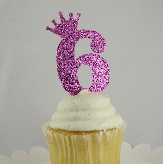 Pink 6 yo Princess Cupcake Topper: 6 year old girl Birthday