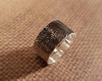Items similar to Sterling Silver Custom Signet Fingerprint Ring with ...