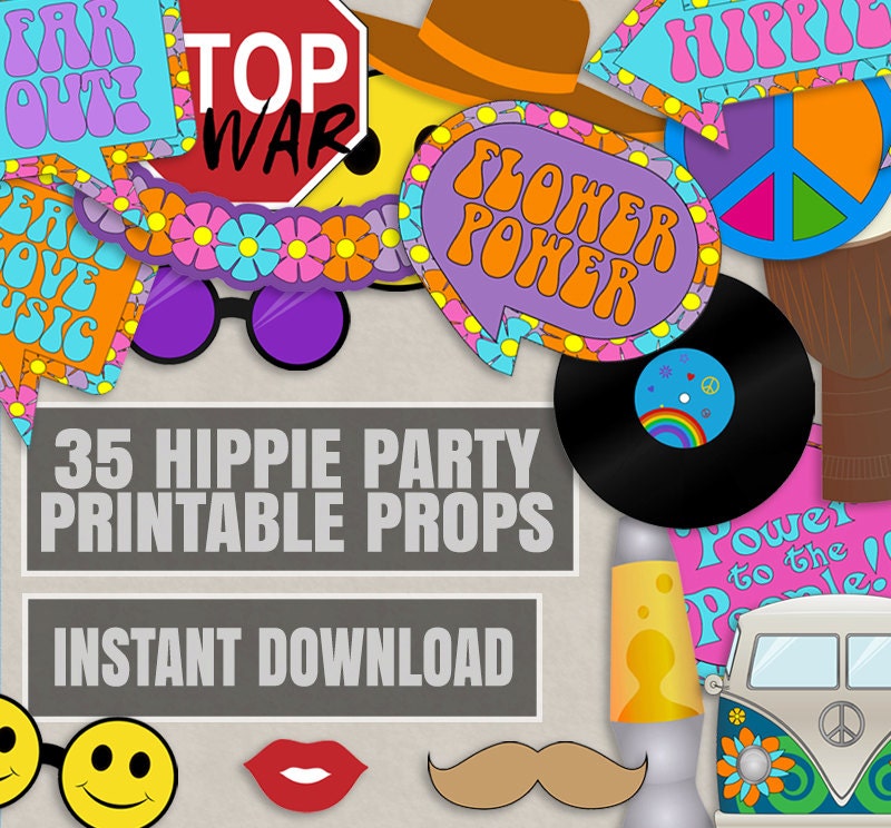 35 Hippie Themed Party Photo Booth Props Hippy Party props