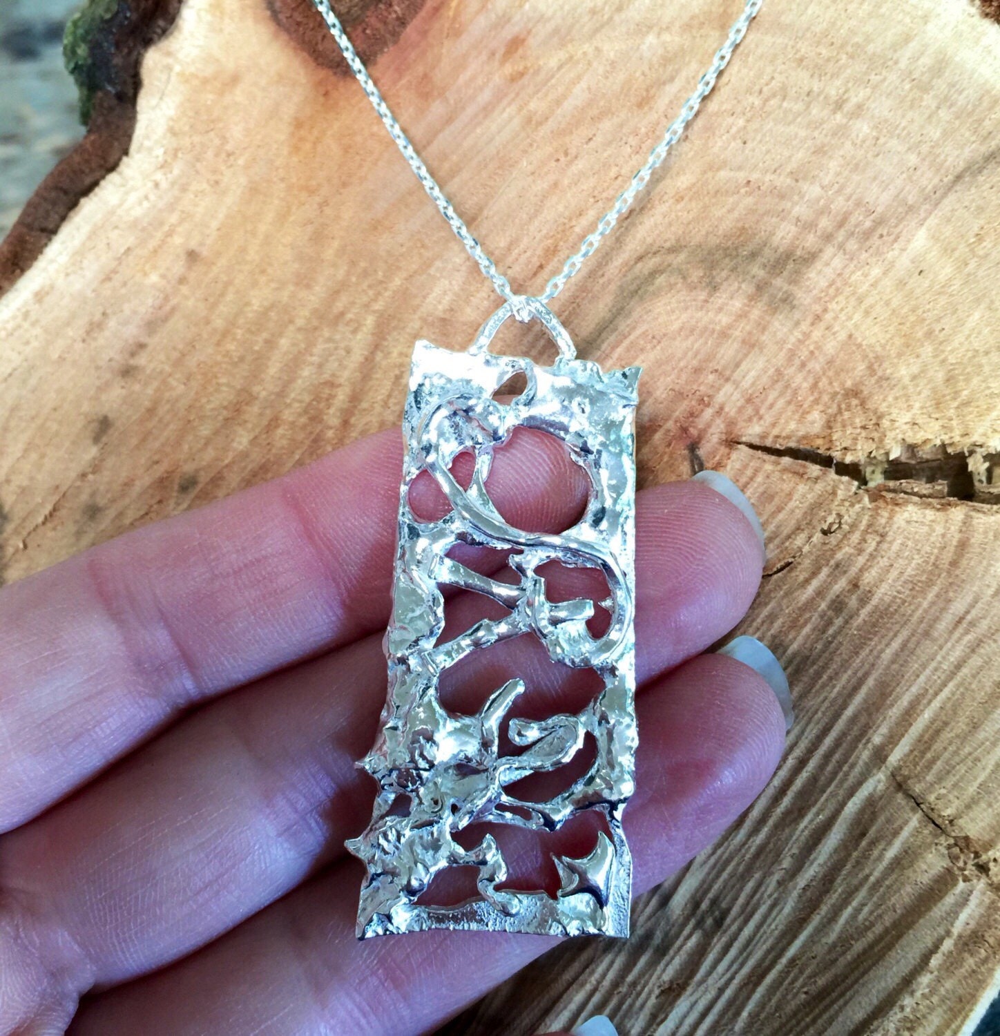 Statement silver pendant abstract solid silver necklace one