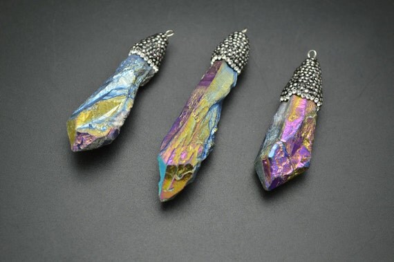 1pc Rainbow color Titanium Plating Crystal Point Rough Stone