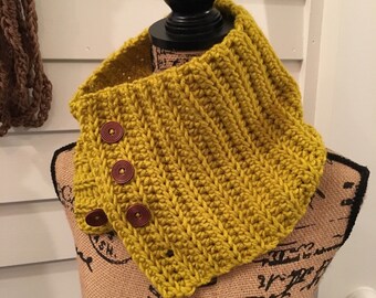 Items similar to Mocha Knit Cowl Neckwarmer with Button Closure on Etsy