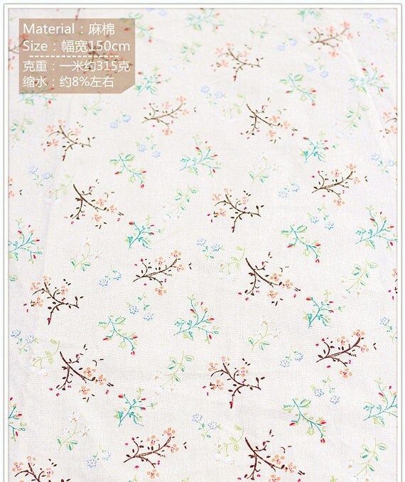 Retro Japanese Fabric Cotton Linen Small Flowers Fabric Shabby