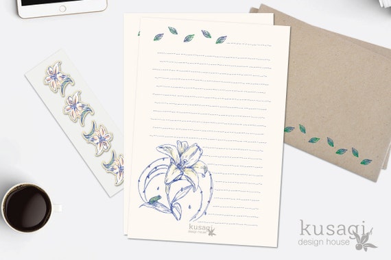 Items similar to Lily Letter Writing Set, with Recycled Envelopes ...