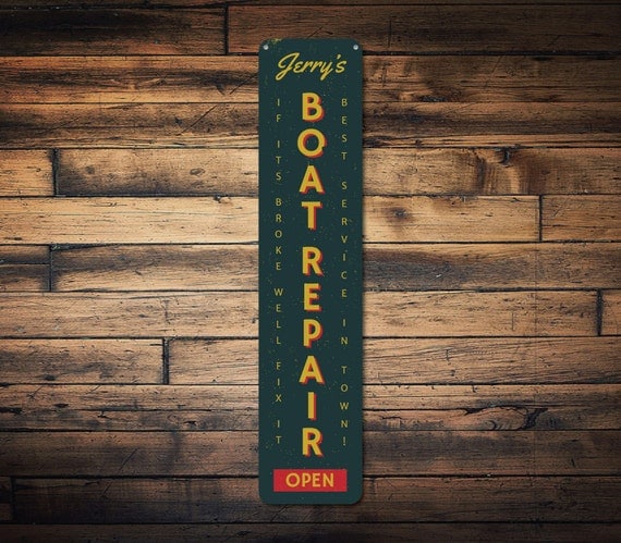 Boat Repair Sign Personalized Vertical Store by LiztonSignShop